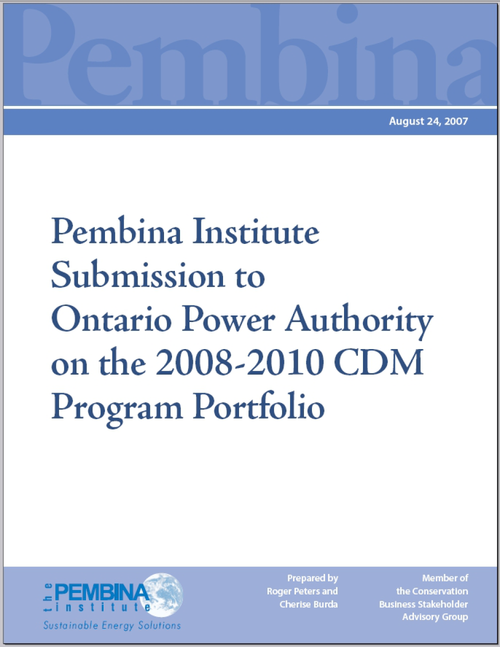Pembina Institute Submission to Ontario Power Authority on the 2008 ...