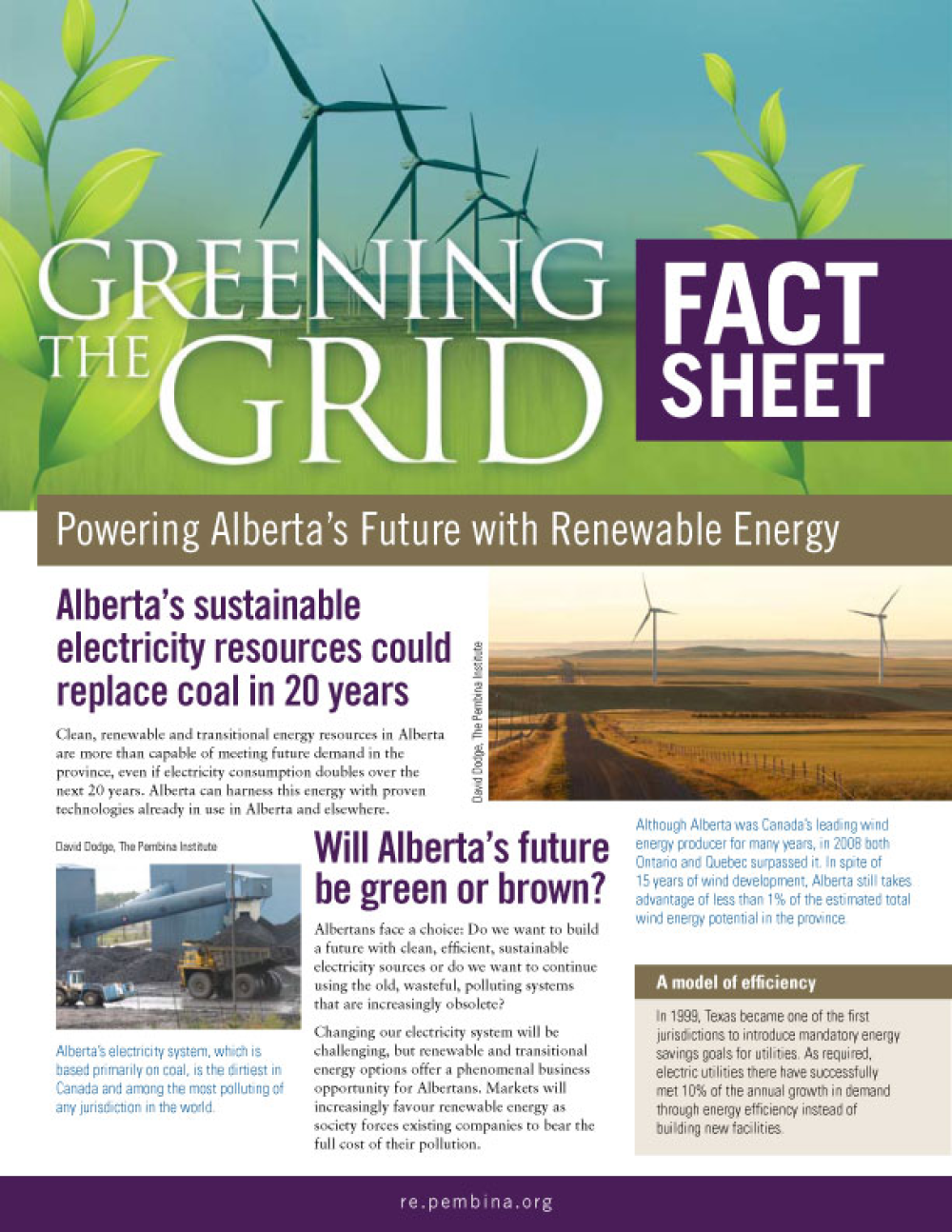 Greening the Grid (fact sheet) | Pembina Institute