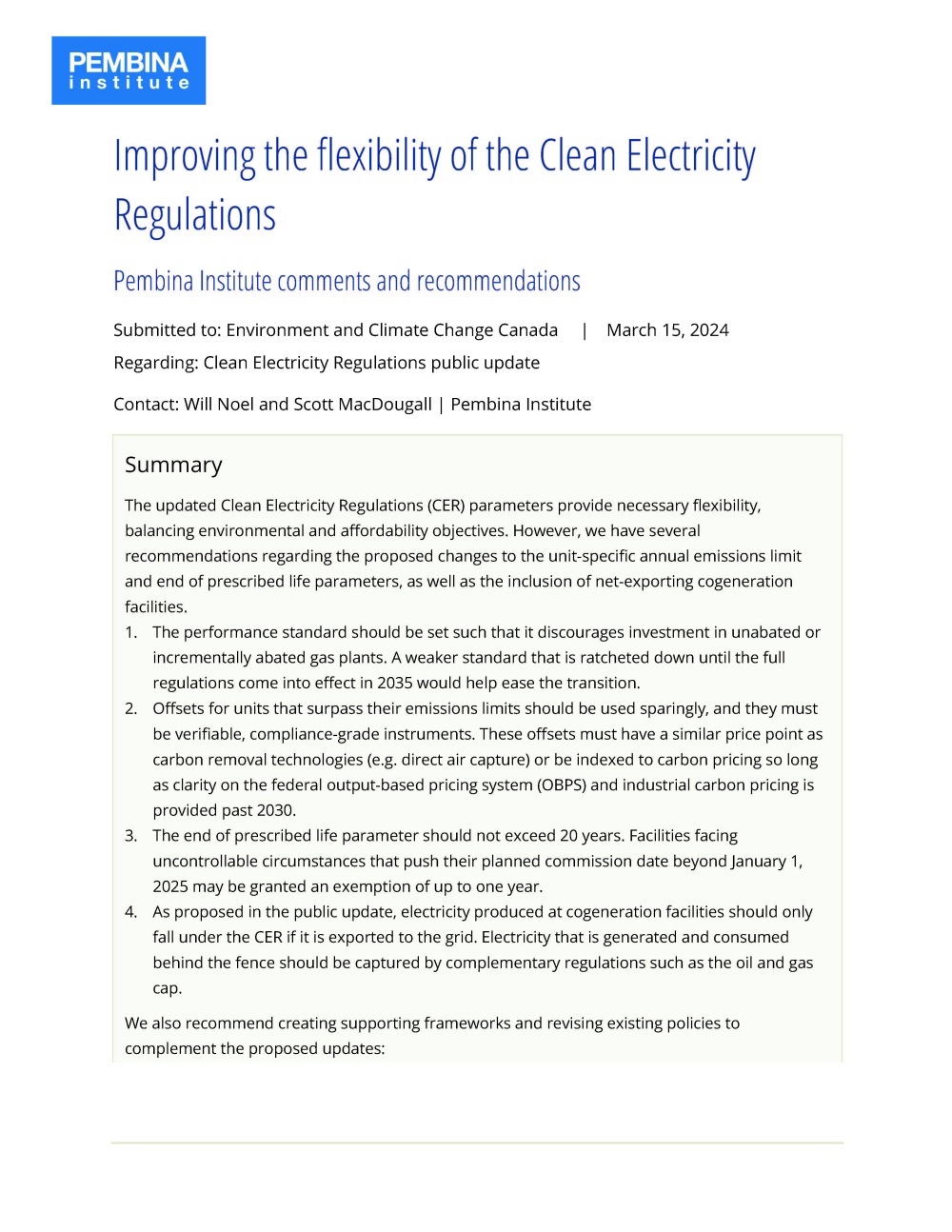 Improving the flexibility of the Clean Electricity Regulations ...