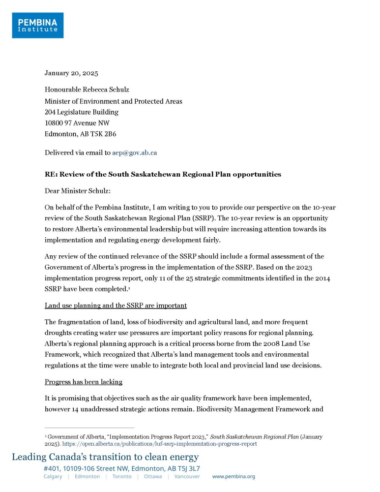 Letter to Minister Rebecca Schulz on the Review of the South ...