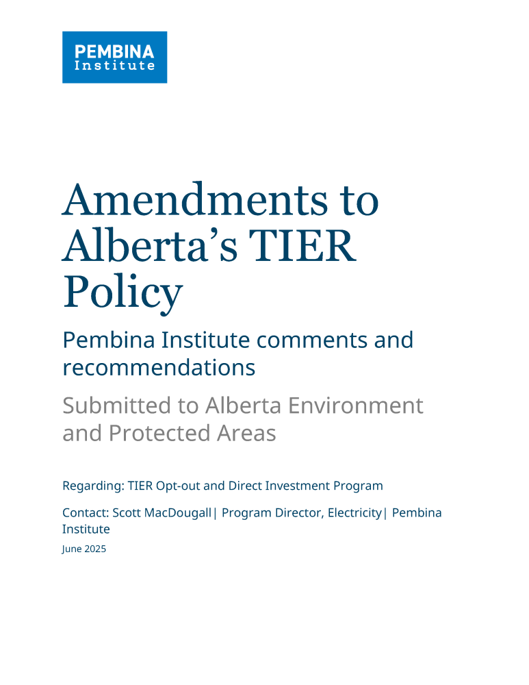 Amendments to Alberta's TIER Policy | Pembina Institute