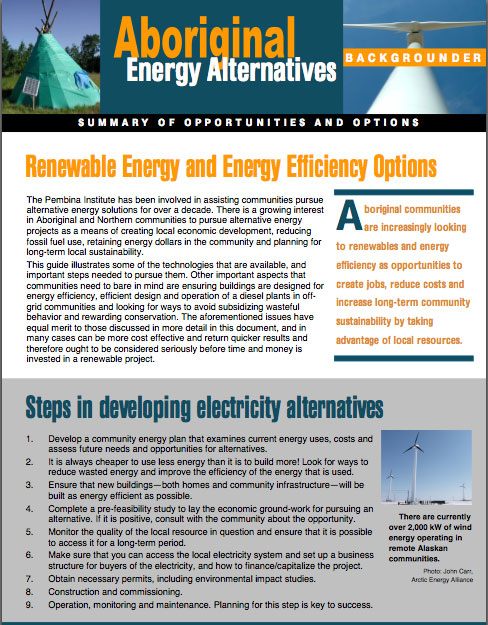 Aboriginal Energy Alternatives (fact sheet) | Pembina Institute