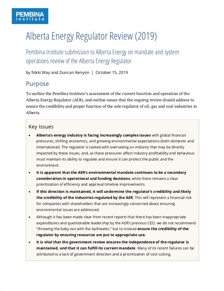 2019 Alberta Energy Regulator Review (Submission)