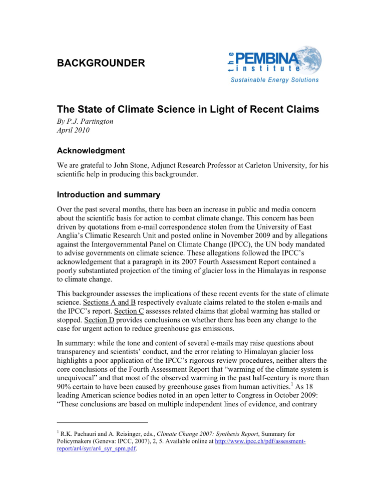 Climate science backgrounder