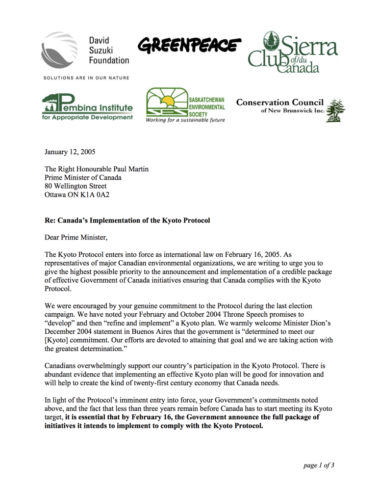 Canada's Implementation of the Kyoto Protocol | Pembina Institute