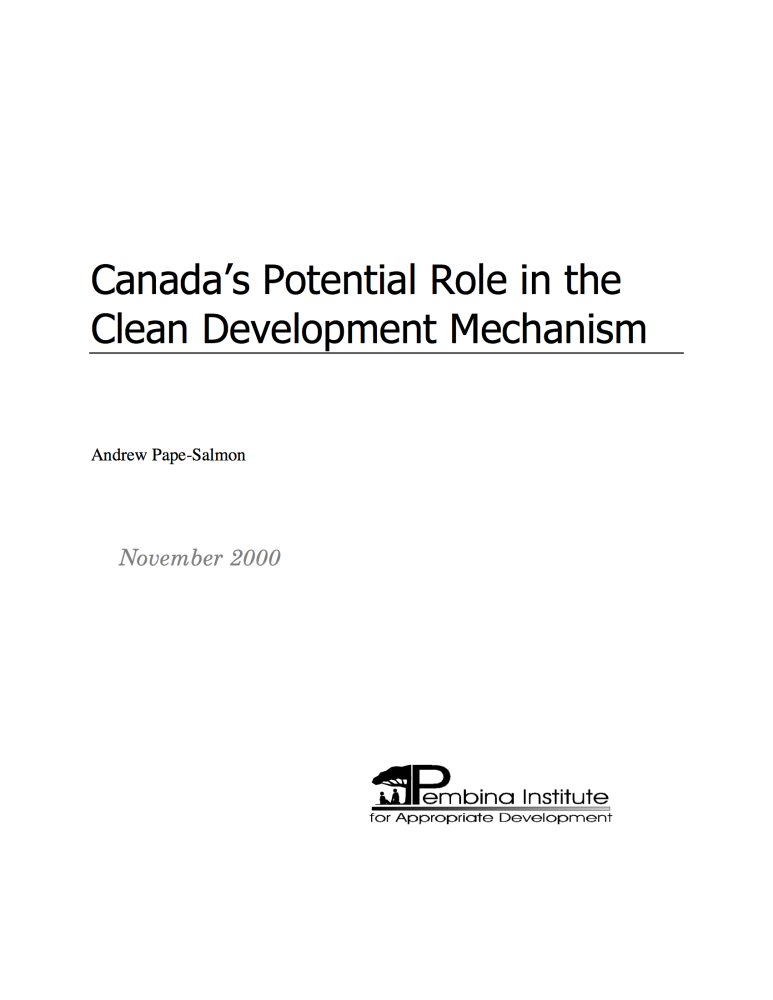 Canada's Potential Role in the Clean Development Mechanism | Pembina ...