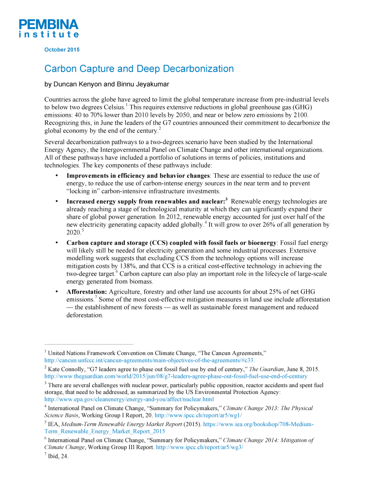Carbon Capture and Deep Decarbonization | Pembina Institute