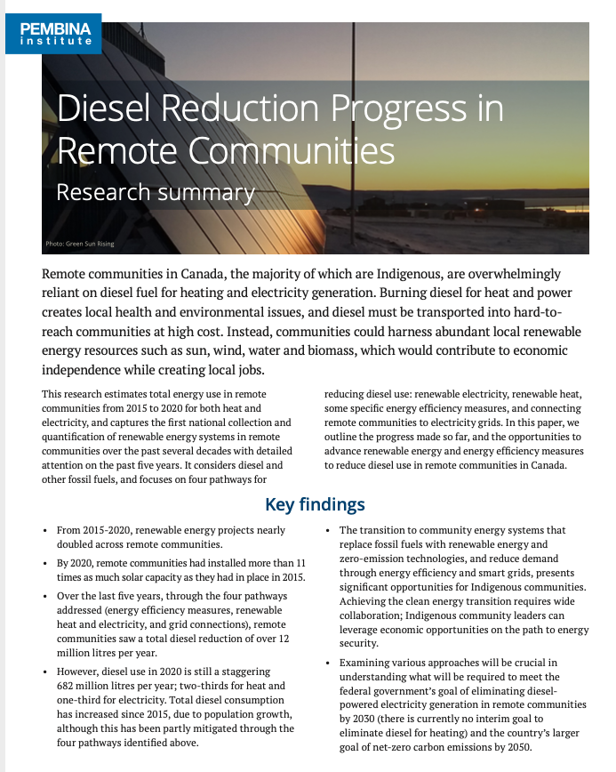 Diesel Reduction Progress in Remote Communities | Pembina Institute