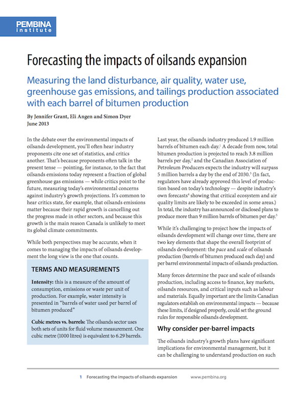 Forecasting the impacts of oilsands expansion | Pembina Institute