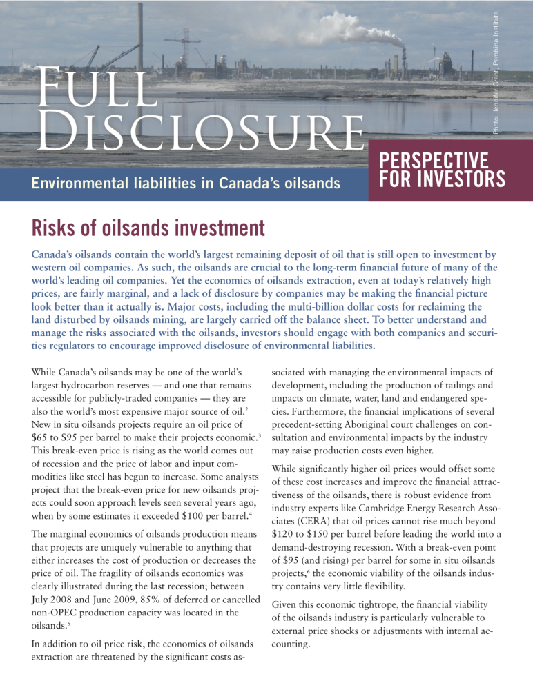 Full Disclosure | Pembina Institute