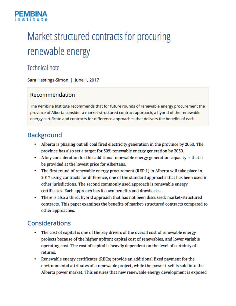 Market structured contracts for procuring renewable energy