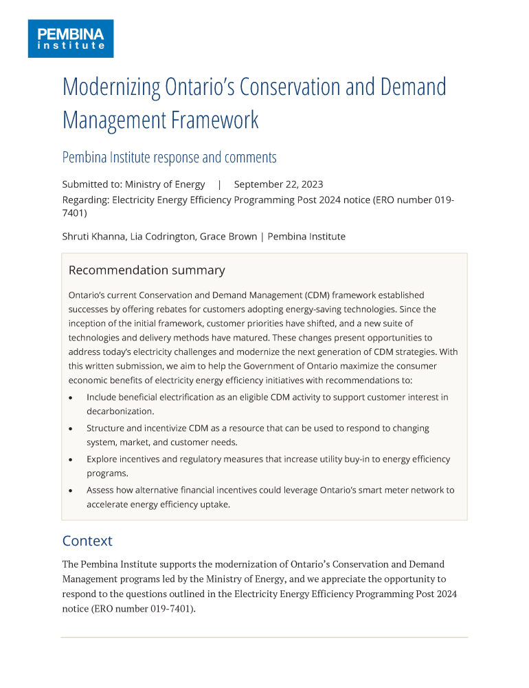 Ontario's Conservation and Demand Management Framework