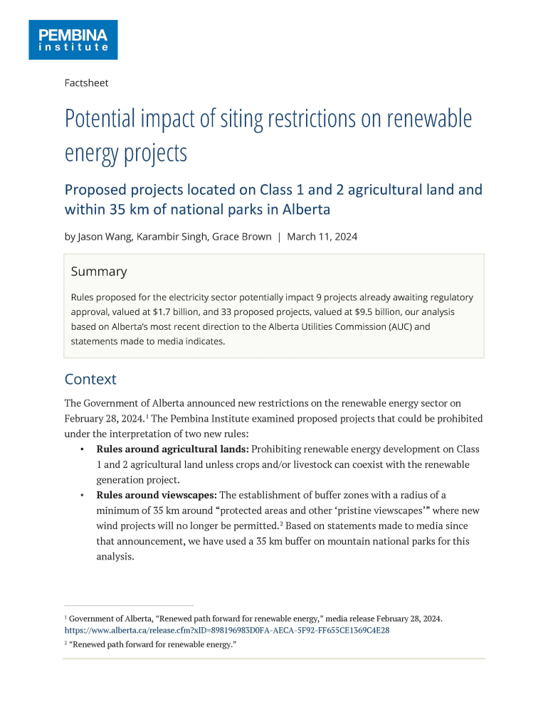 Potential impact of restrictions on renewable energy sector