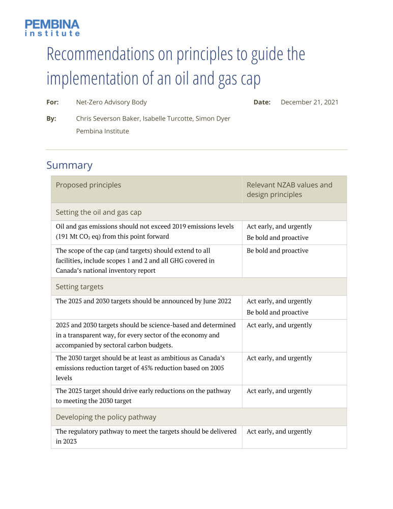 Principles to guide an oil and gas cap
