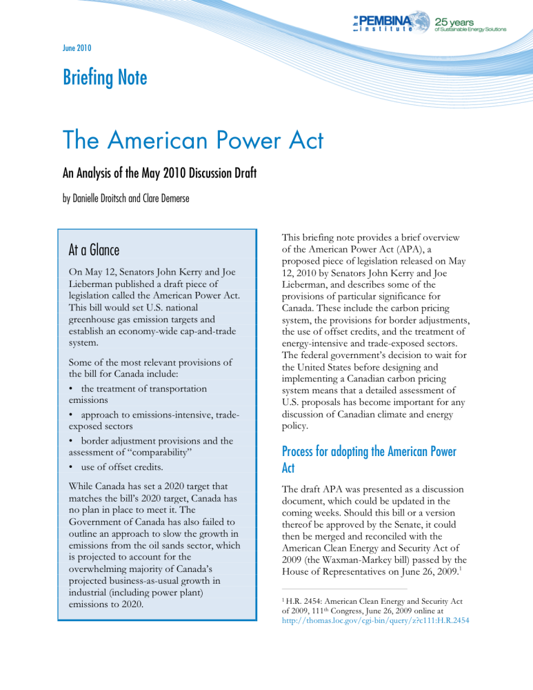 The American Power Act | Pembina Institute