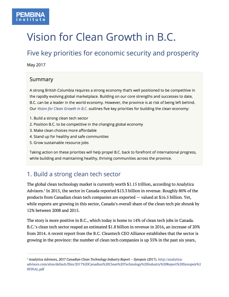 Vision for Clean Growth in B.C.